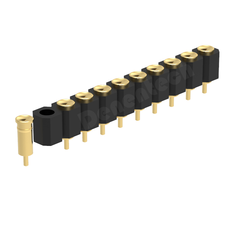 Denentech 2.54mm间距弹簧针 H4.0单排母座180度凹面pogo pin连接器 pin针顶针弹簧针插针 - 东莞市德能智恩电子科技有限公司